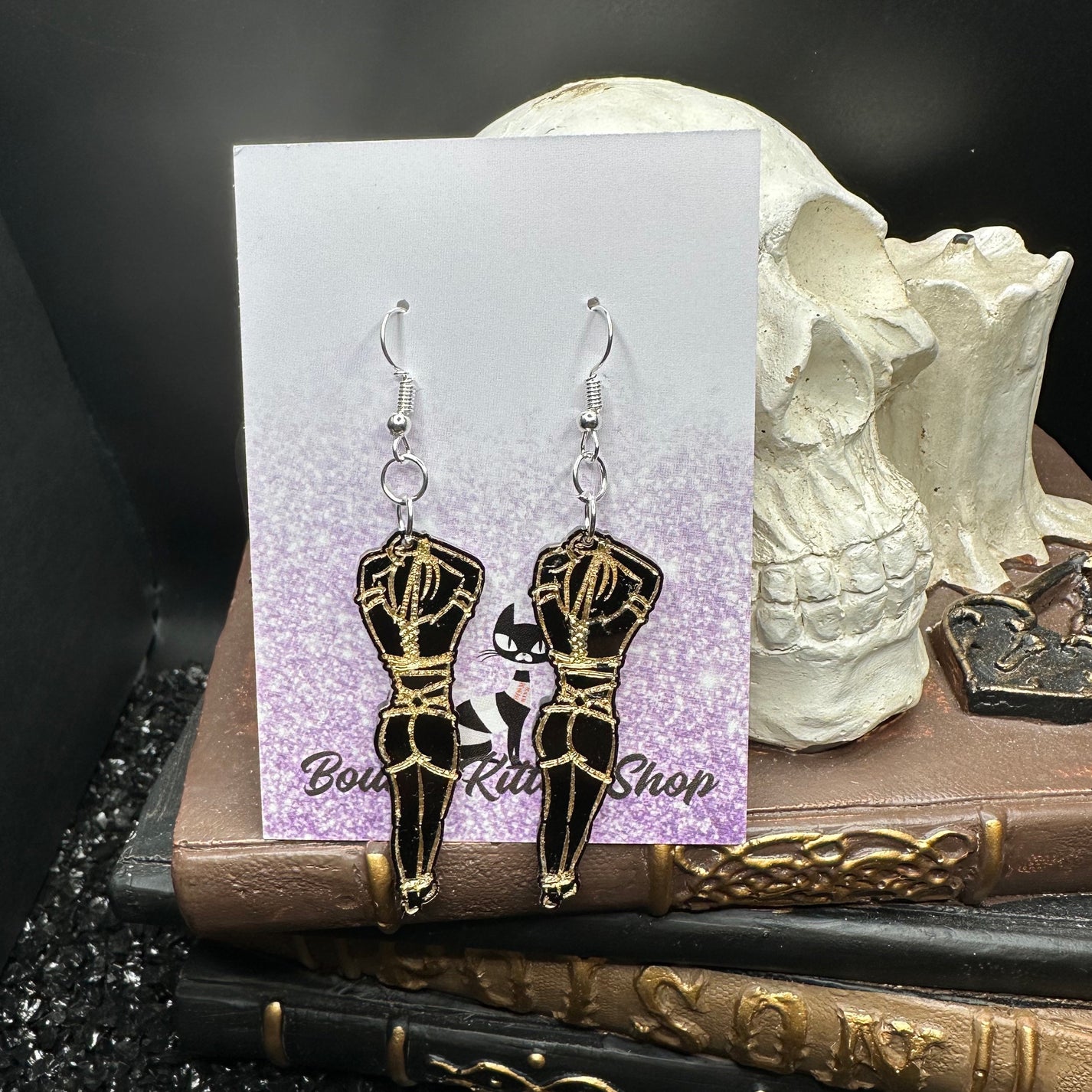 BDSM Submissive Women Black & Gold Acrylic Earrings – Bound Kitten