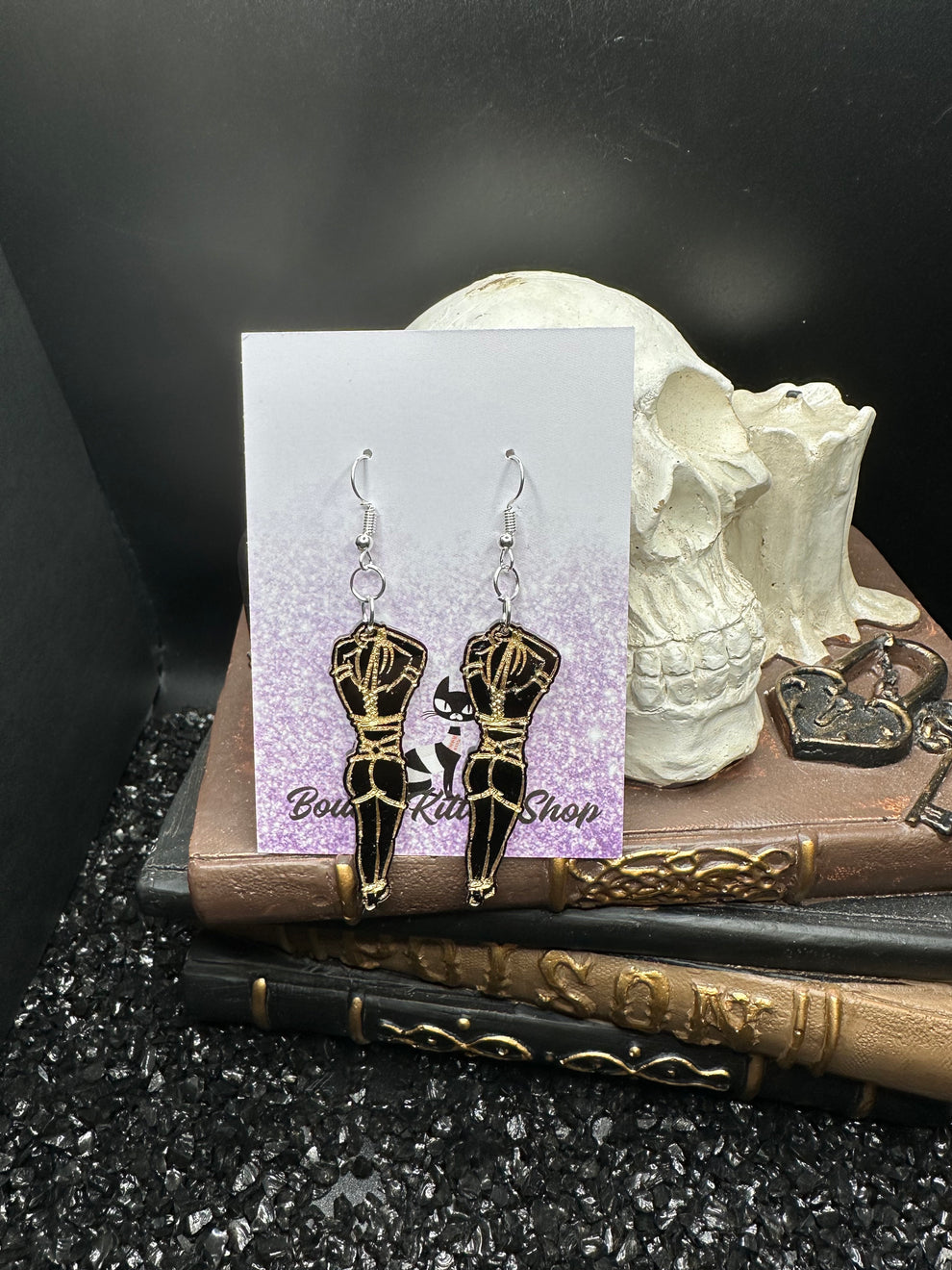 BDSM Submissive Women Black & Gold Acrylic Earrings – Bound Kitten